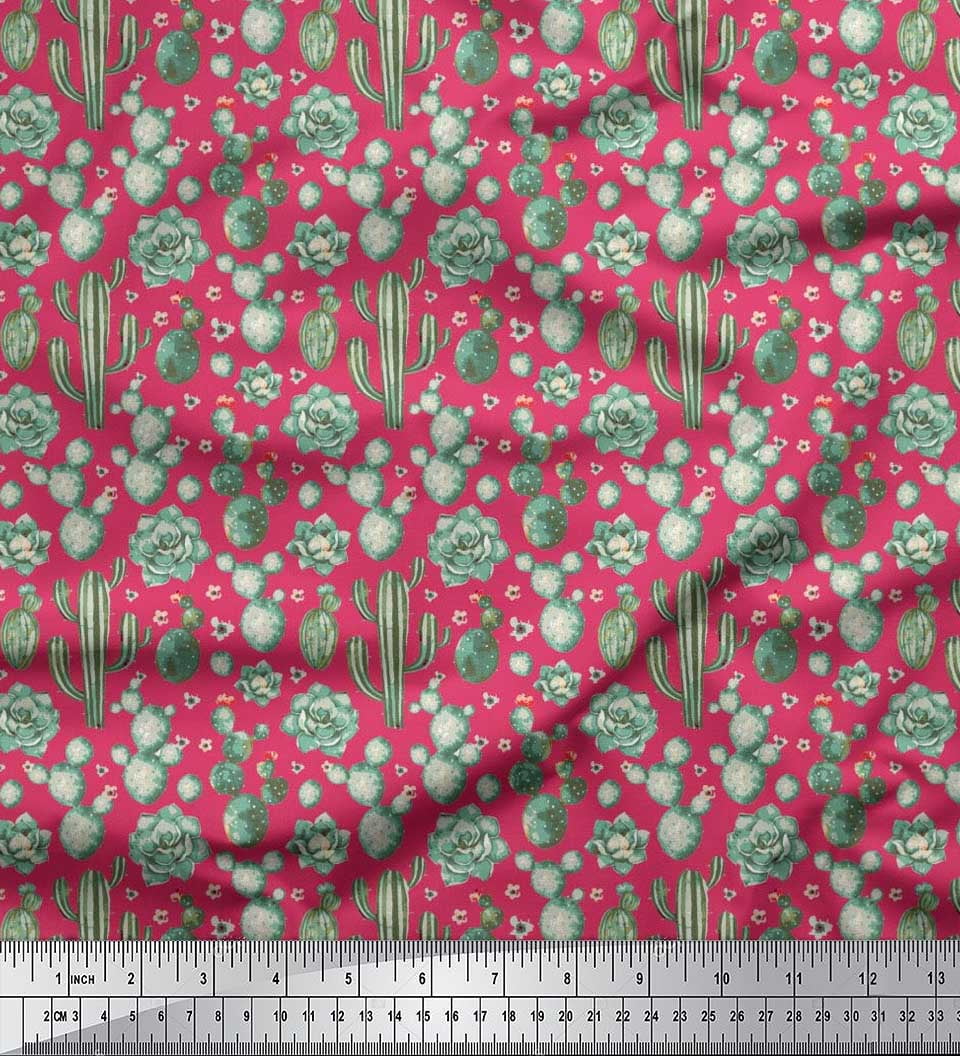 Soimoi Japan Crepe Satin Fabric Floral,Succulents & Cactus Tree Print ...