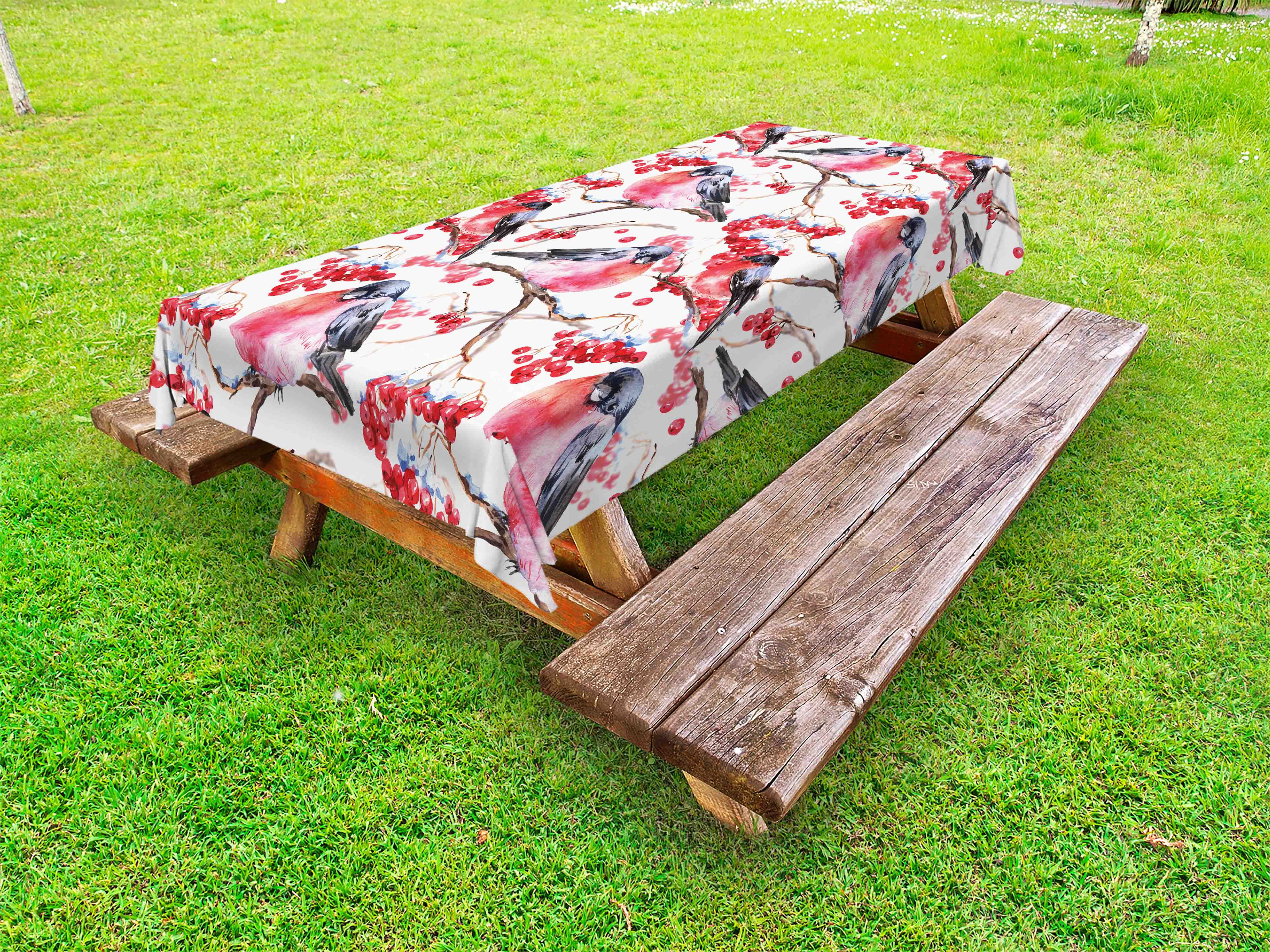 Nature Outdoor Tablecloth, Bullfinches Birds on Branches Blueberries ...