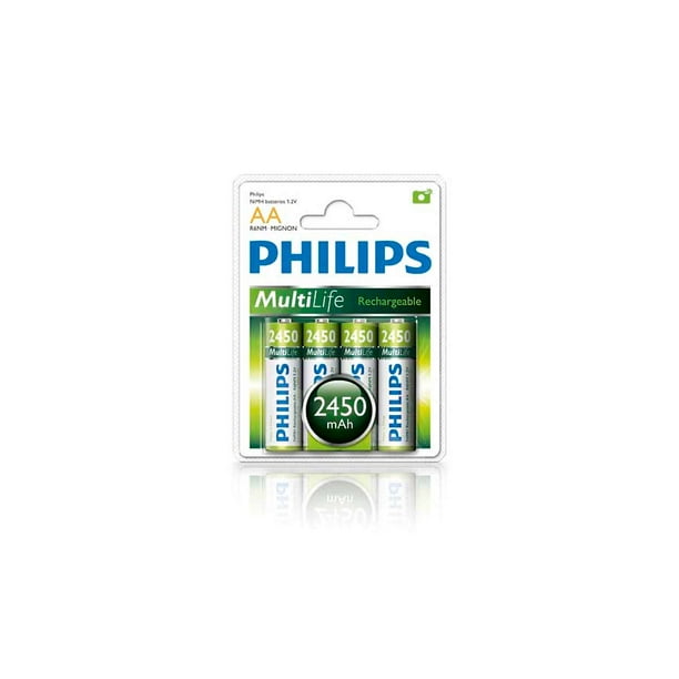 PHILIPS MULTILIFE NiMH RECHGEABLE AA BATTERIES 2450mAh 4PK CLAMSHELL ...