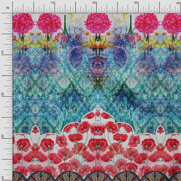 Soimoi Crepe Silk Fabric Circle,Floral & Wheel Panel Print Fabric by ...