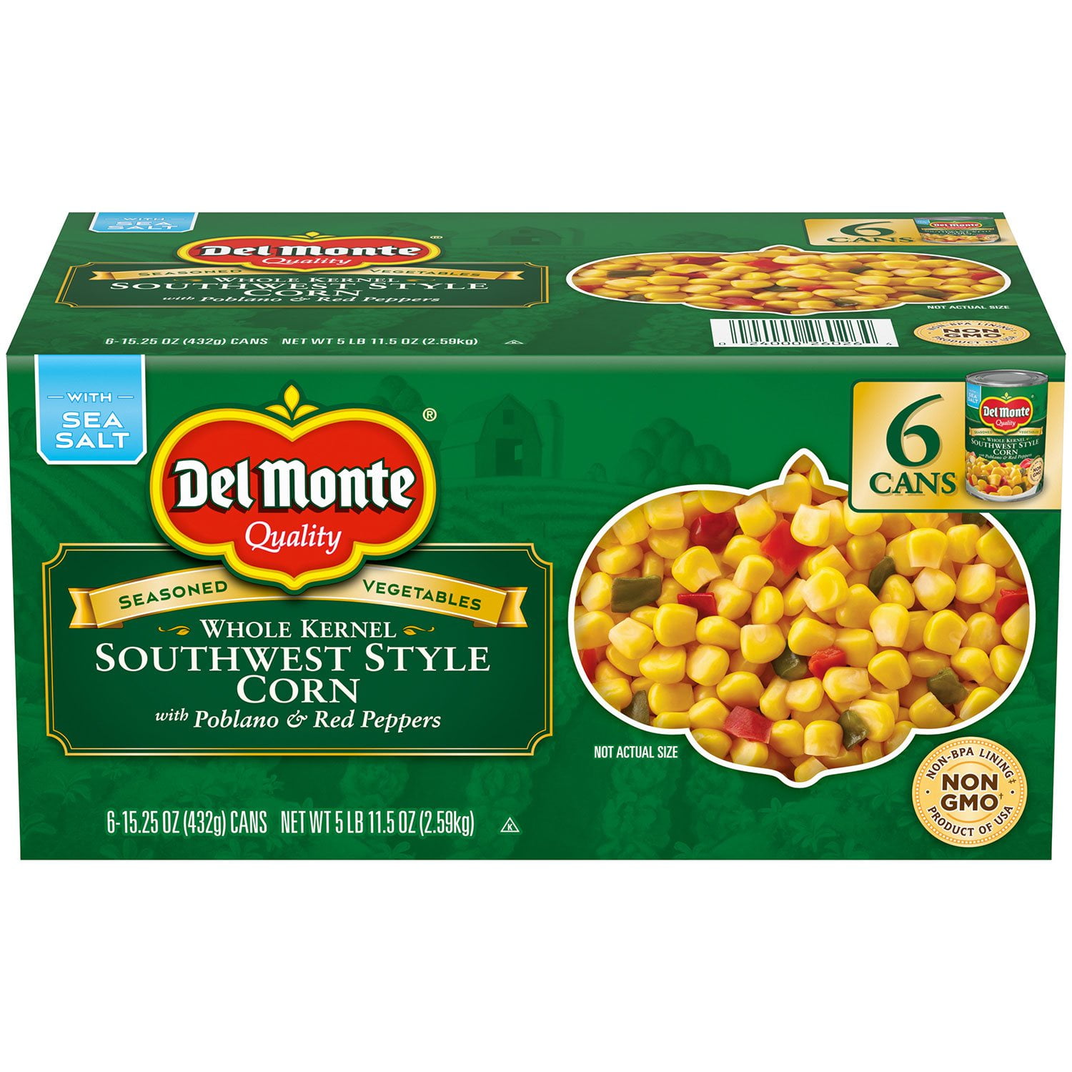 Del Monte Southwest Whole Kernel Corn with Peppers 15.25 oz., 6 pk ...