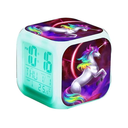 Unicorn Lcd Digital Alarm Clock Bedside Clock Kids Led Lighted Clock ...