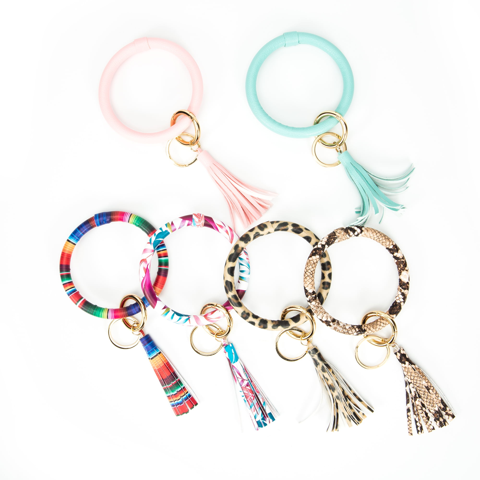Key Women Ring Chain Wristlet Keychain Bracelet Leather Tassel Bangle ...