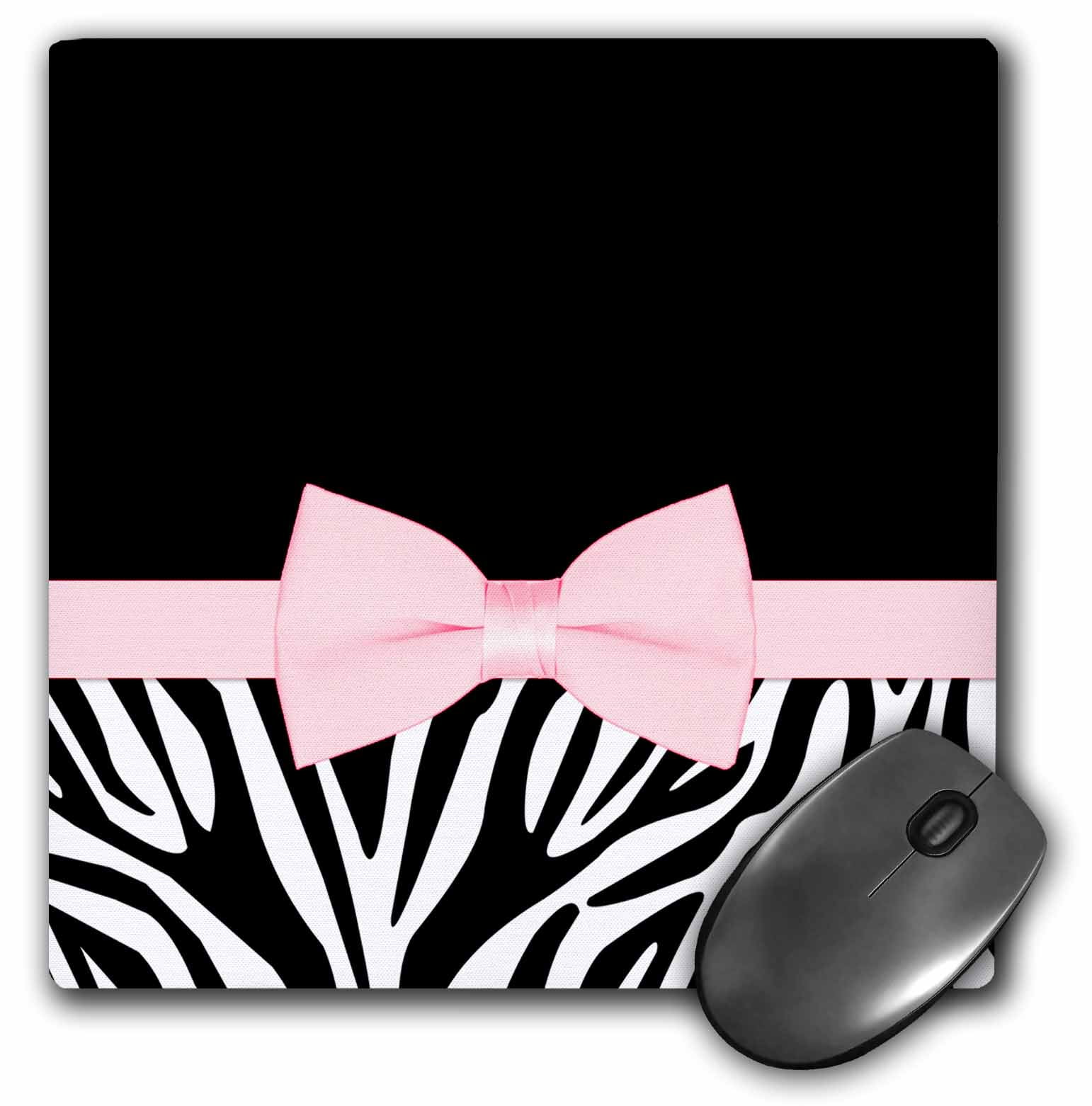 3dRose Black and White Zebra with Pretty Pink Printed Bow, Mouse Pad, 8 ...