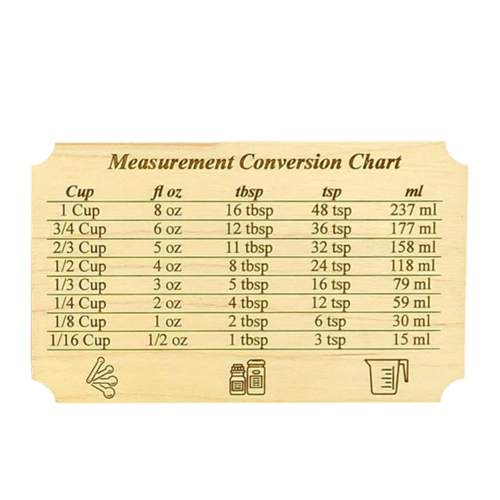 Primegos Kitchen Conversion Chart Wooden Cooking Baking Measurement ...