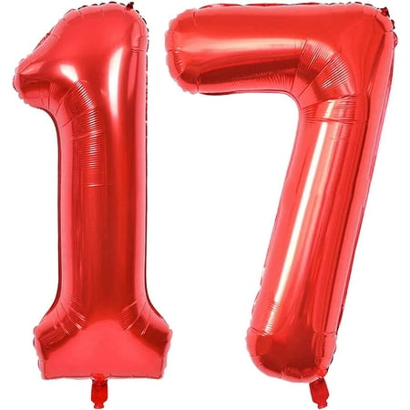 40 Inch Red 17 Number Balloons Giant Jumbo Number 17 Foil Mylar ...