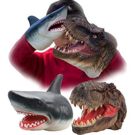 Tyrannosaurus & Shark Hand Puppets Dinosaur and Marine Animal World ...
