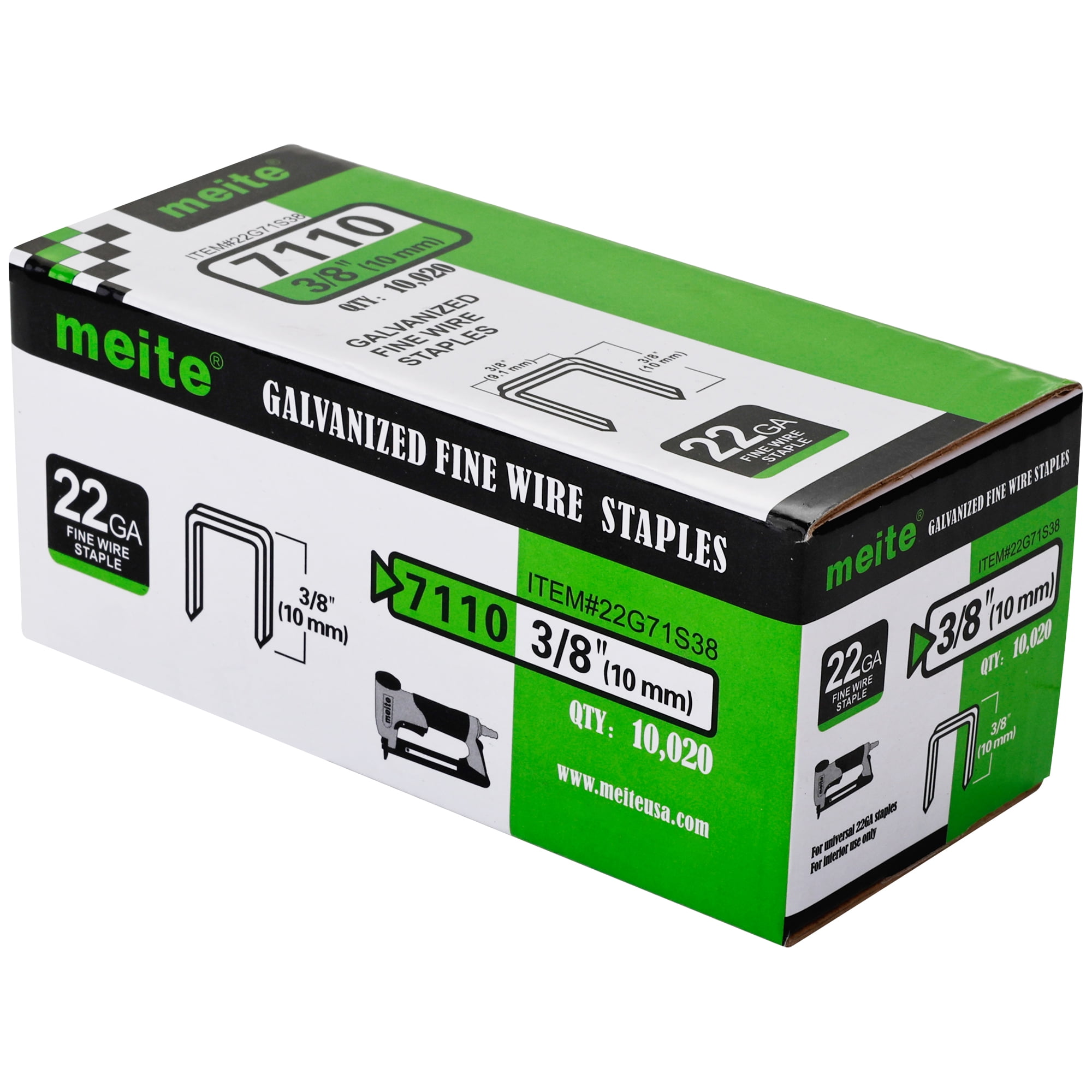 meite 22 Gauge 3/8-inch Crown 3/8-inch Leg Length Galvanized Fine Wire ...