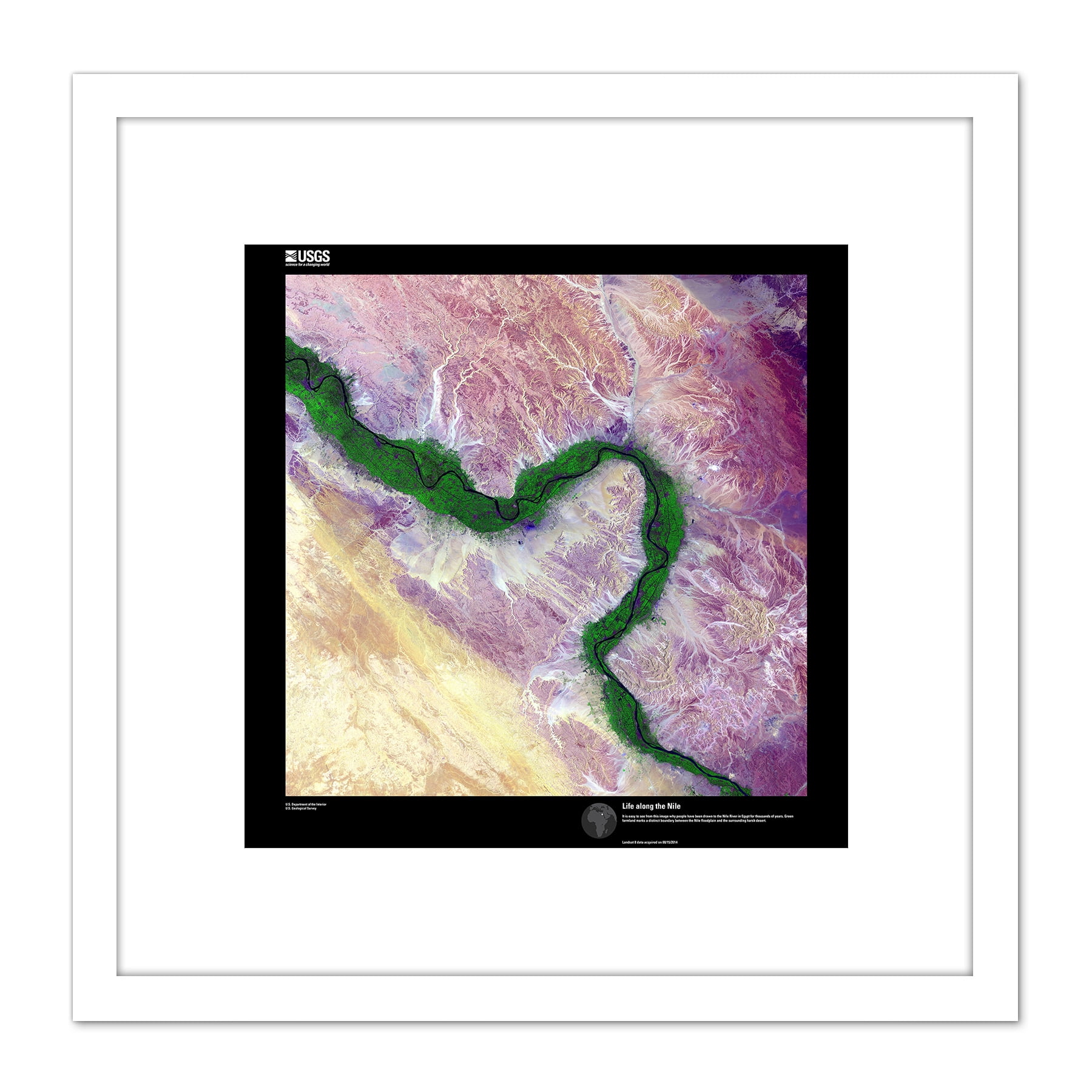 Earth Art USGS Nile Life 8X8 Inch Square Wooden Framed Wall Art Print ...
