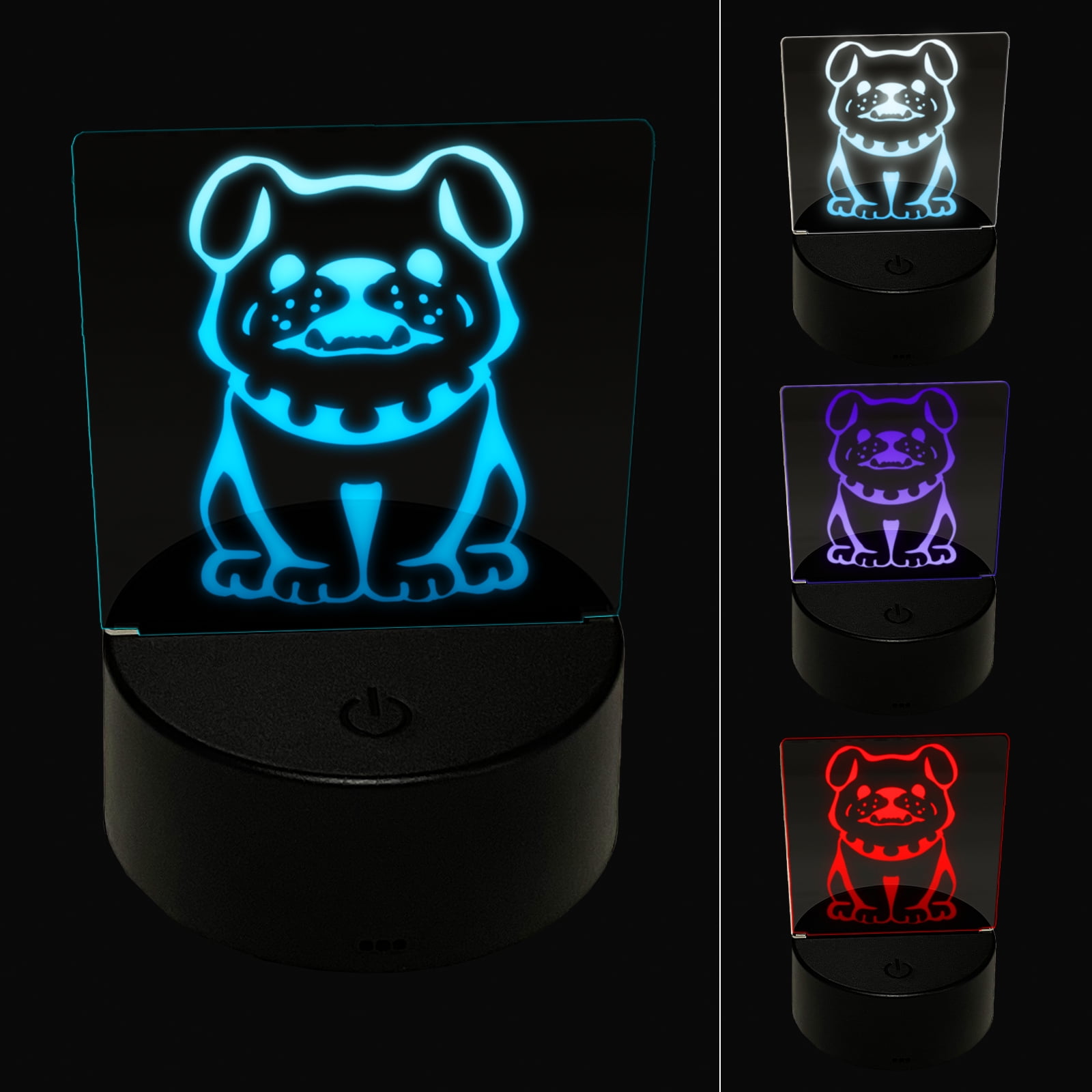 Smiling Bulldog Puppy LED Night Light Sign 3D Illusion Desk Nightstand ...