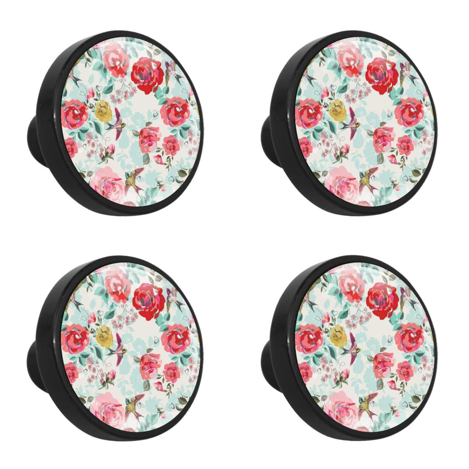 4 Pcs Rose Printing Knobs for Kitchen Cabinet Cupboard Dresser Bookcase ...