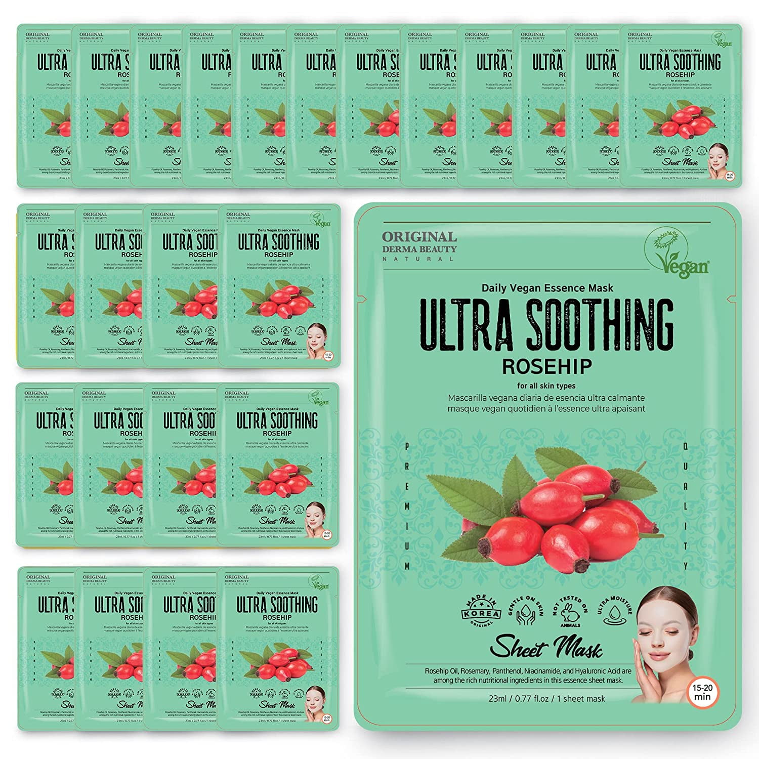 Original Derma Beauty 24 Pack Vegan Ultra Soorthing Rosehip Essecne ...