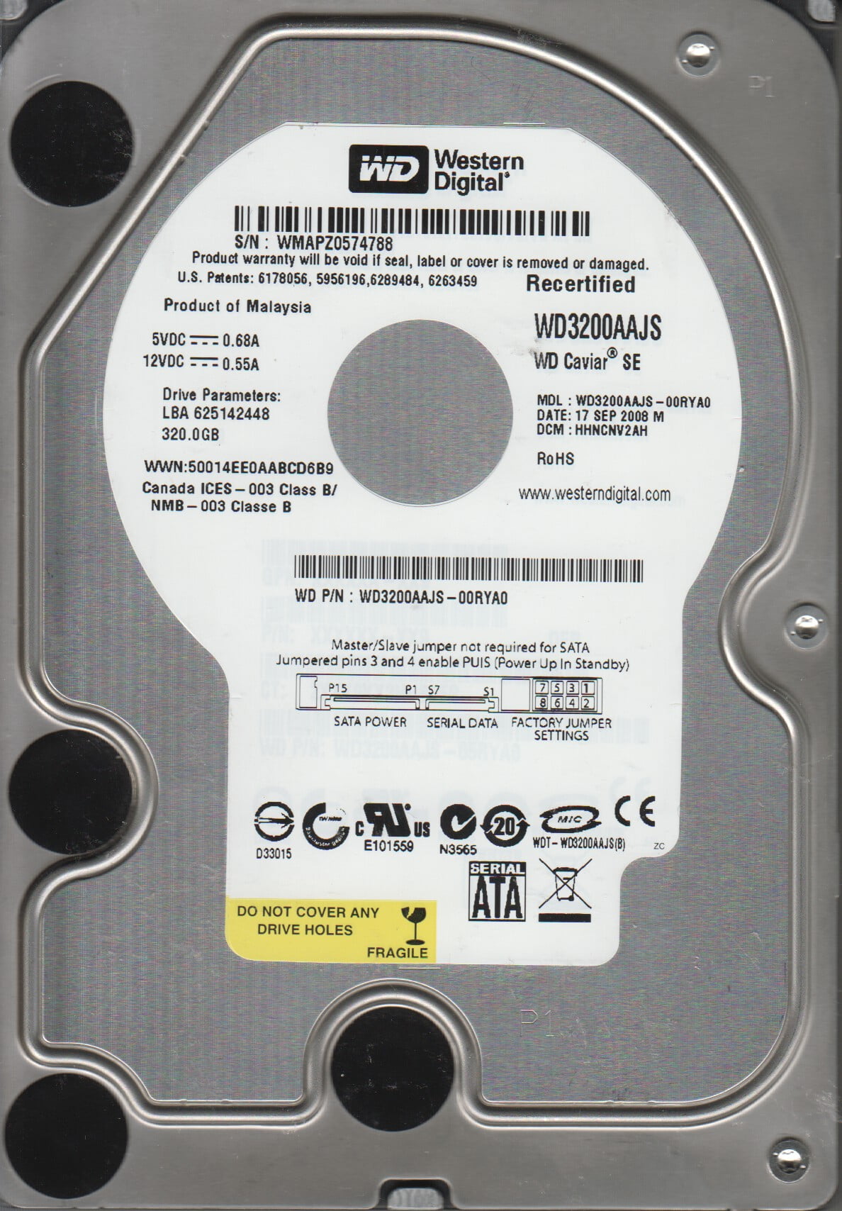 WD3200AAJS-00RYA0, DCM HHNCNV2AH, Western Digital 320GB SATA 3.5 Hard ...