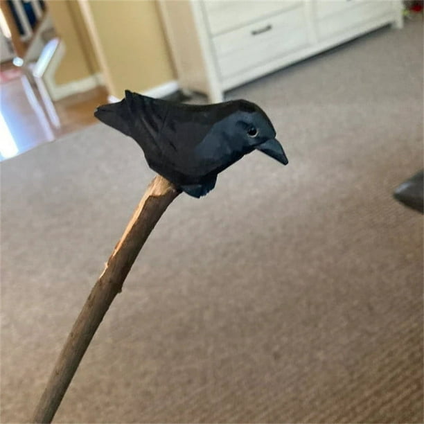 Uheoun Black Bird Crow Figurine Statue Sculpture Art Miniature Wood ...