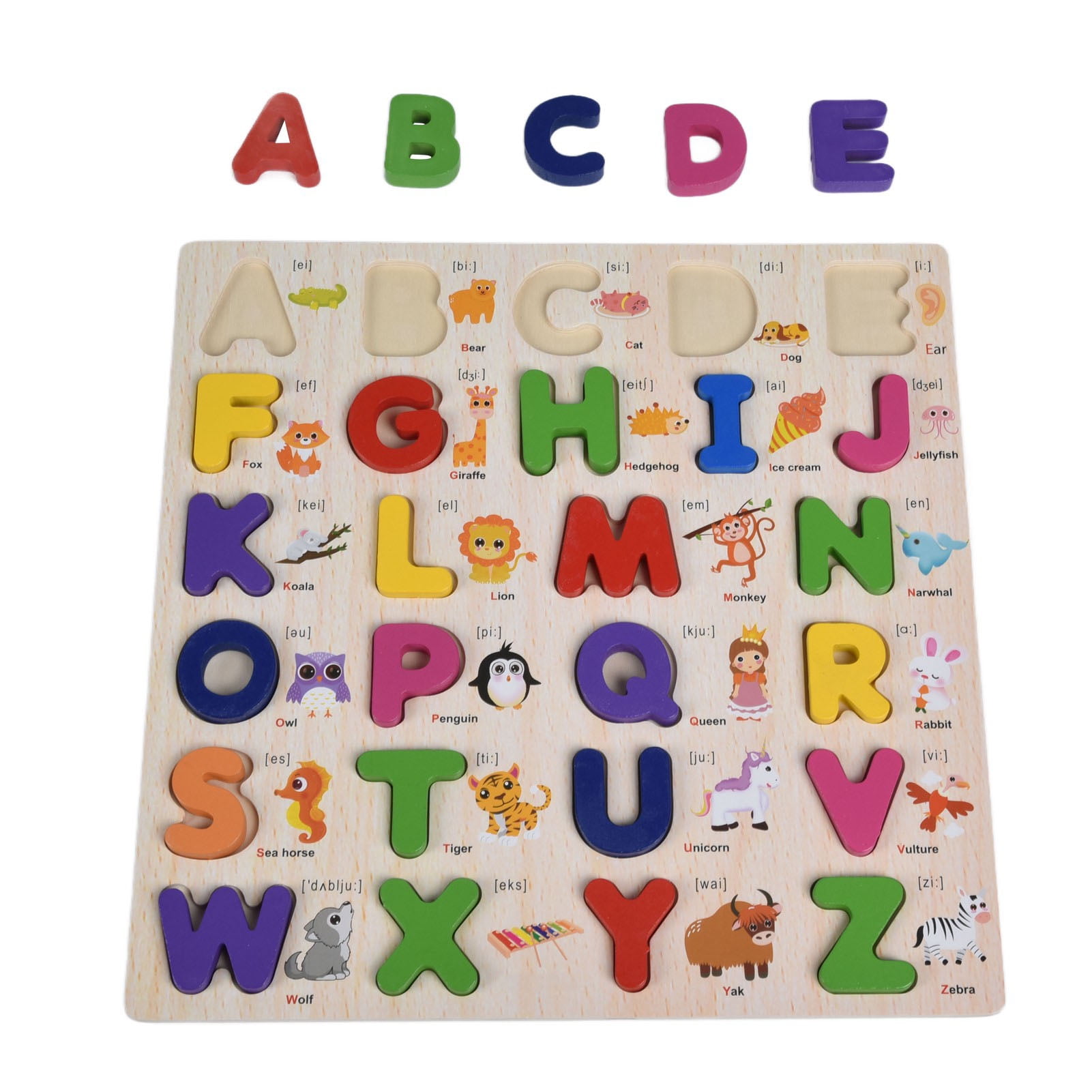 Rompecabezas del alfabeto Madera Patrón de dibujos animados coloridos ...