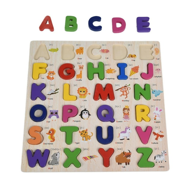 Rompecabezas del alfabeto Madera Patrón de dibujos animados coloridos ...