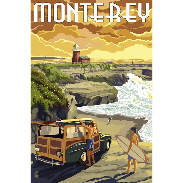 Monterey, California, Woody on Beach (24x36 Giclee Gallery Art Print ...