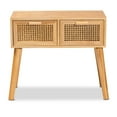Baxton Studio Falan Mid-Century Wood and Rattan 2 Door Console Table ...