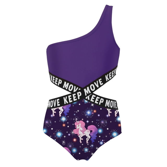 YONGHS Kids Girls One Shoulder One Piece Swimsuit Surf Rashguard Shirts ...