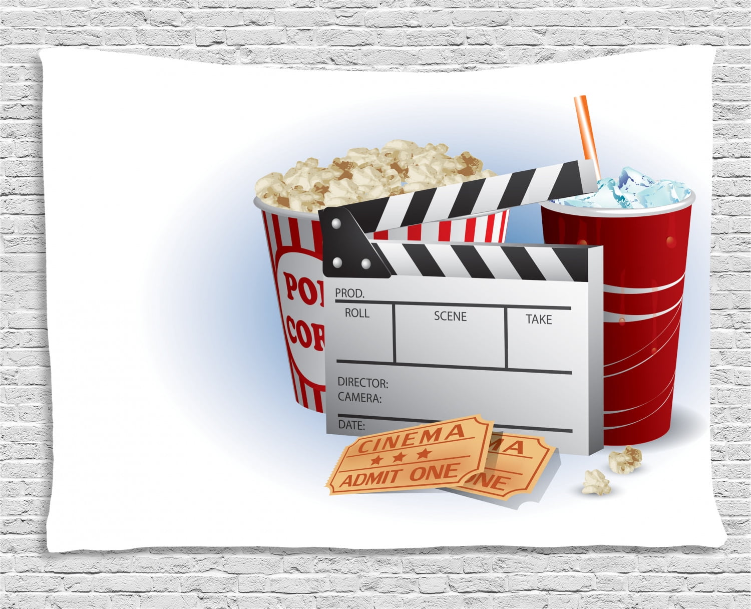 Movie Theater Tapestry, Soda Tickets Fresh Popcorn and Clapper Board ...