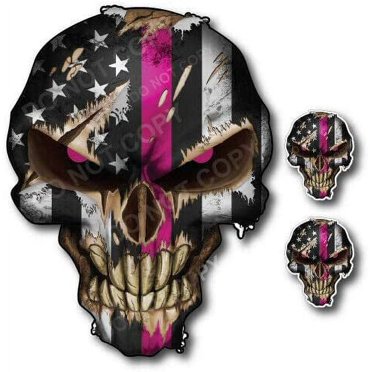 3X Thin Blue Red Line Skull American Flag Sticker Vinyl Decal Car Truck ...