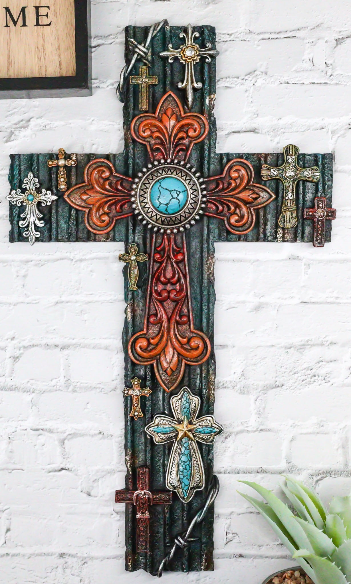 Rustic Western Layered Crosses Fleur De Lis Cowboy Turquoise Tooled ...