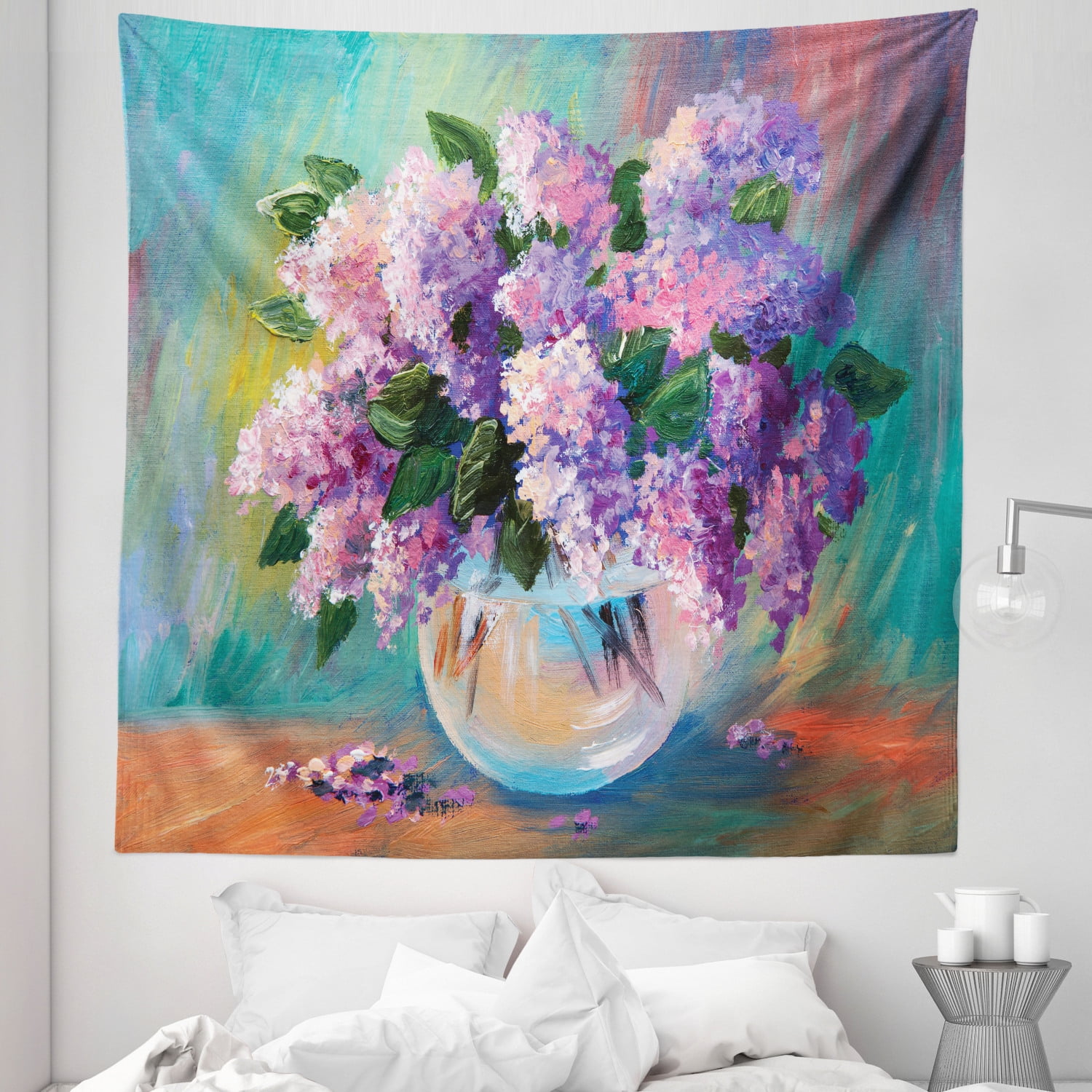 Lilac Tapestry, Oil Painting Style Freshly Picked Seasonal Flowers in a ...
