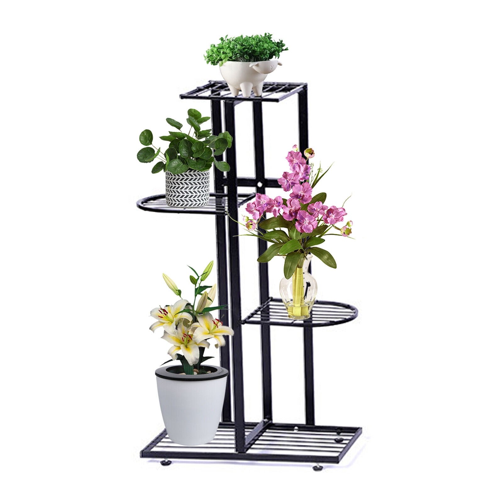 4-Tier Industrial Metal Plant Stand, Indoor/Outdoor Planter Rack Flower ...
