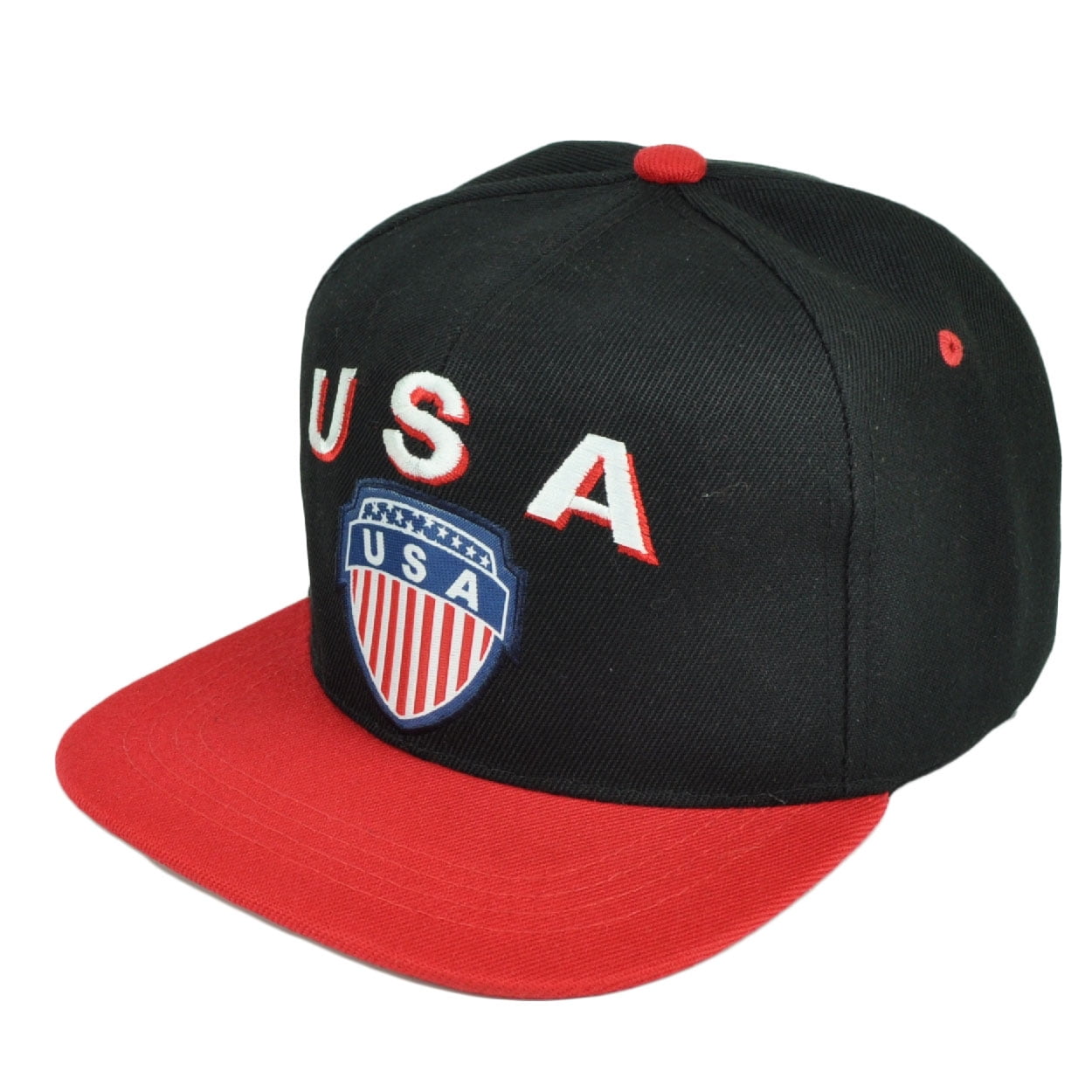 USA United States Soccer Futbol Snapback Flat Bill Black Red Hat Cap ...