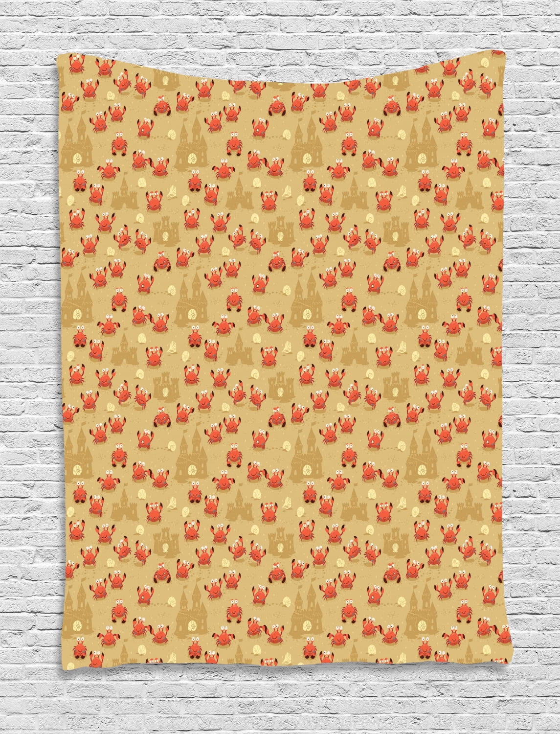 Summer Tapestry, Nursery Themed Pattern with Cartoon Crabs with Sand ...