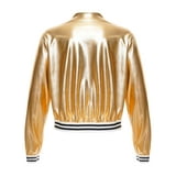 MSemis Kids Girls Metallic Bomber Jacket Coat Gold 16 - Walmart.com