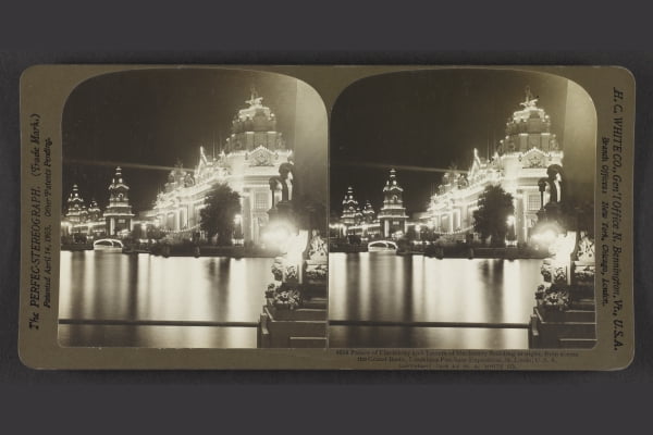 Print: Palace Of Electricity And Towers Of Machinery Building At Night ...