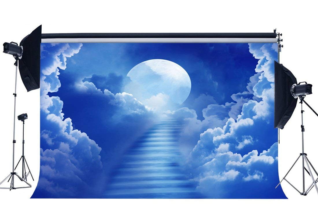 ABPHOTO Polyester 7x5ft Steps to Heaven Backdrop Fairytale Shining Moon ...