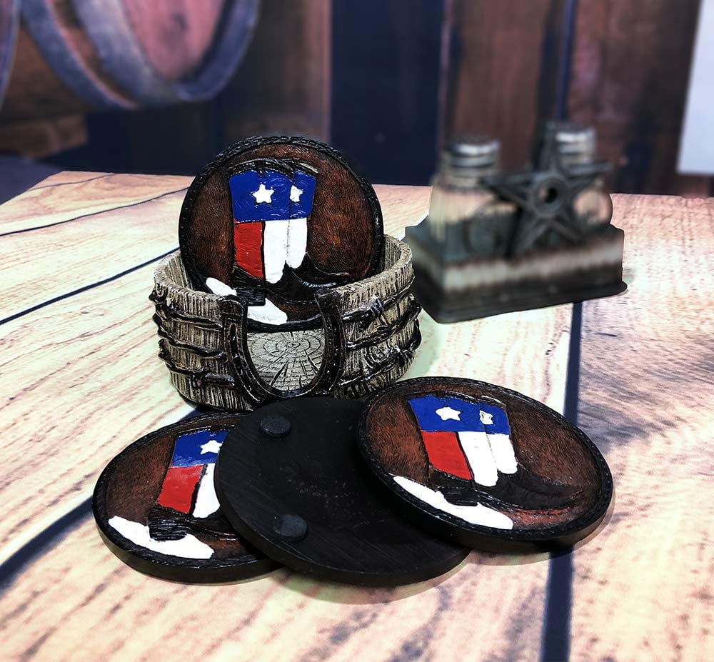 Texas Cowboy Boots Coasters With Barbwire Horseshoe Holder - Walmart.com