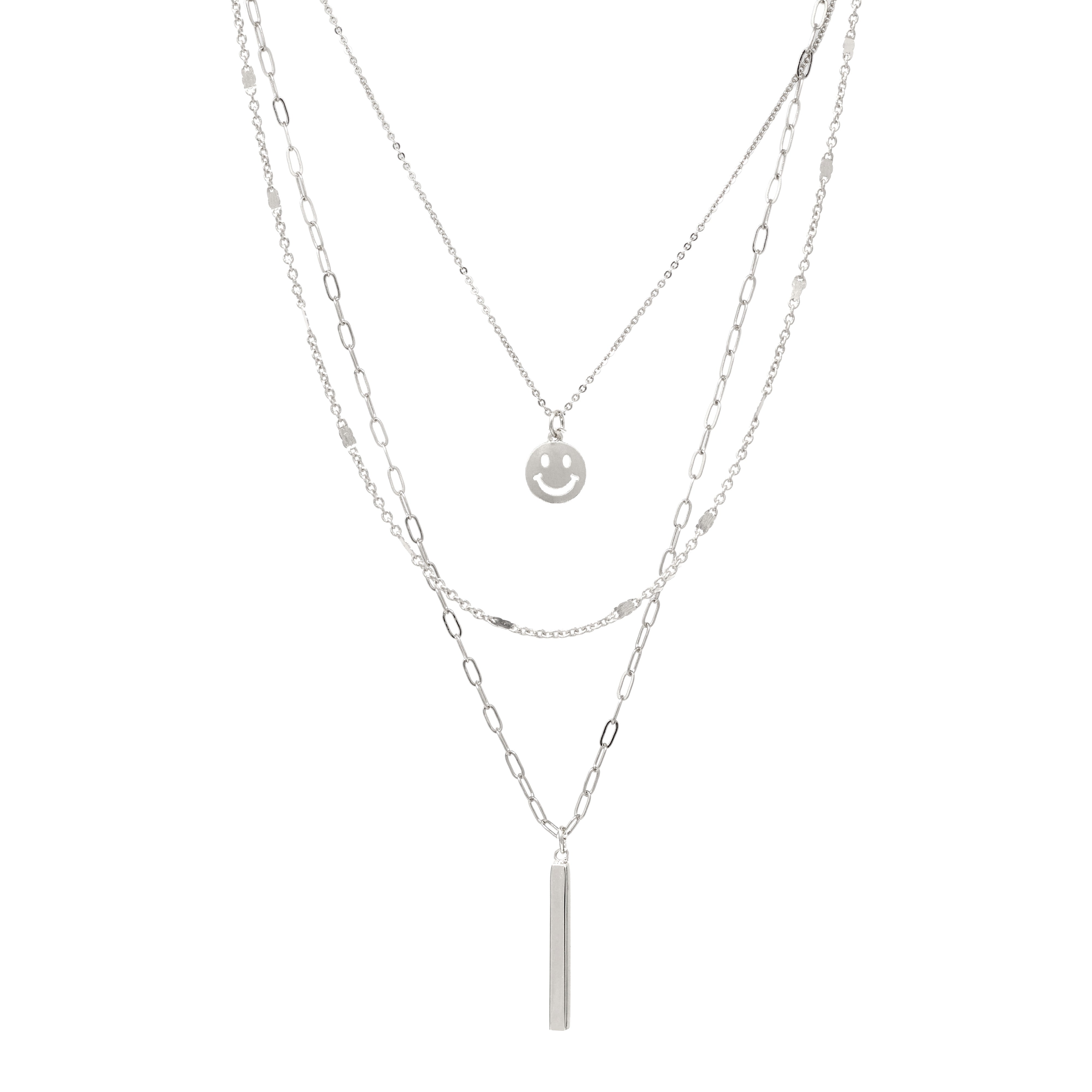 Smiley Face Charm Triple Layered Necklace - Walmart.com