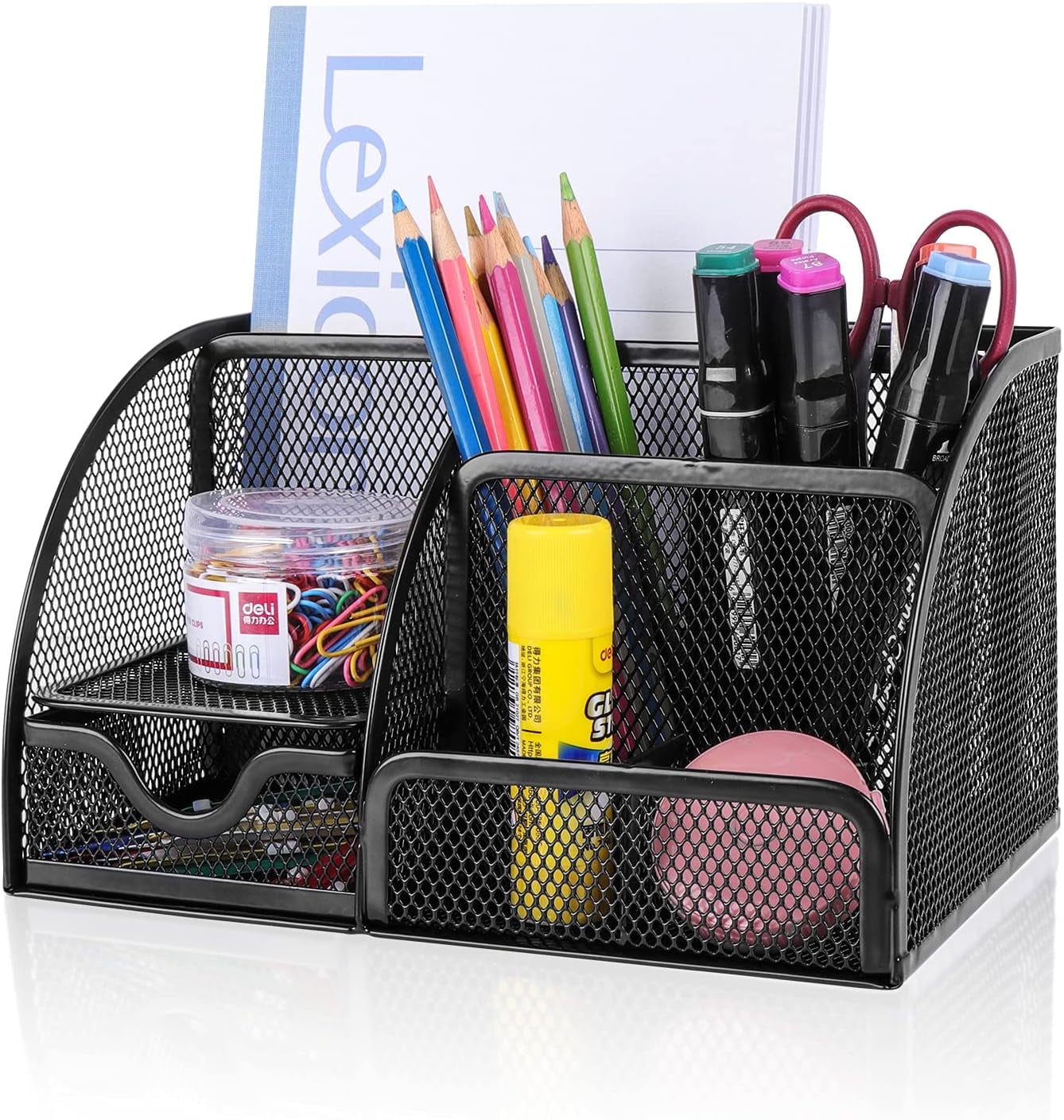 Scheam Mesh Desk Organizer Office Desktop Organizer with Drawer, Metal ...