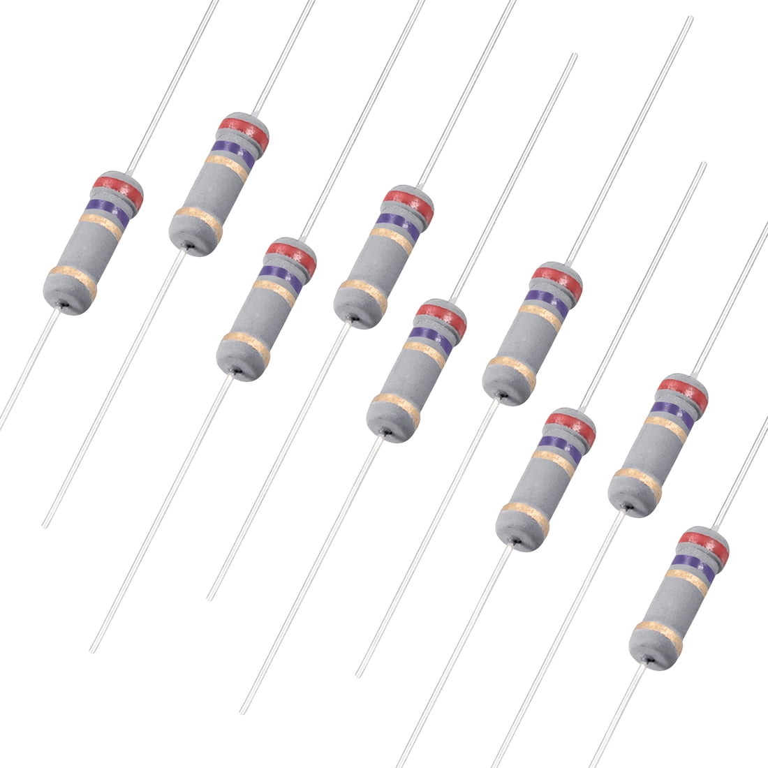 100pcs Axial Carbon Film Resistors 2.7 Ohm 1W 5%Tolerances 4 Color ...