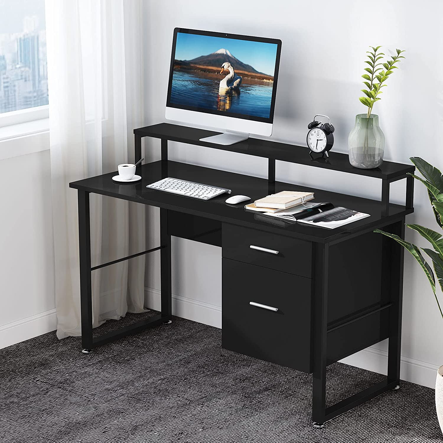 Tribesigns 47 Inches Computer Desk With Hutch Modern Writing Desk With