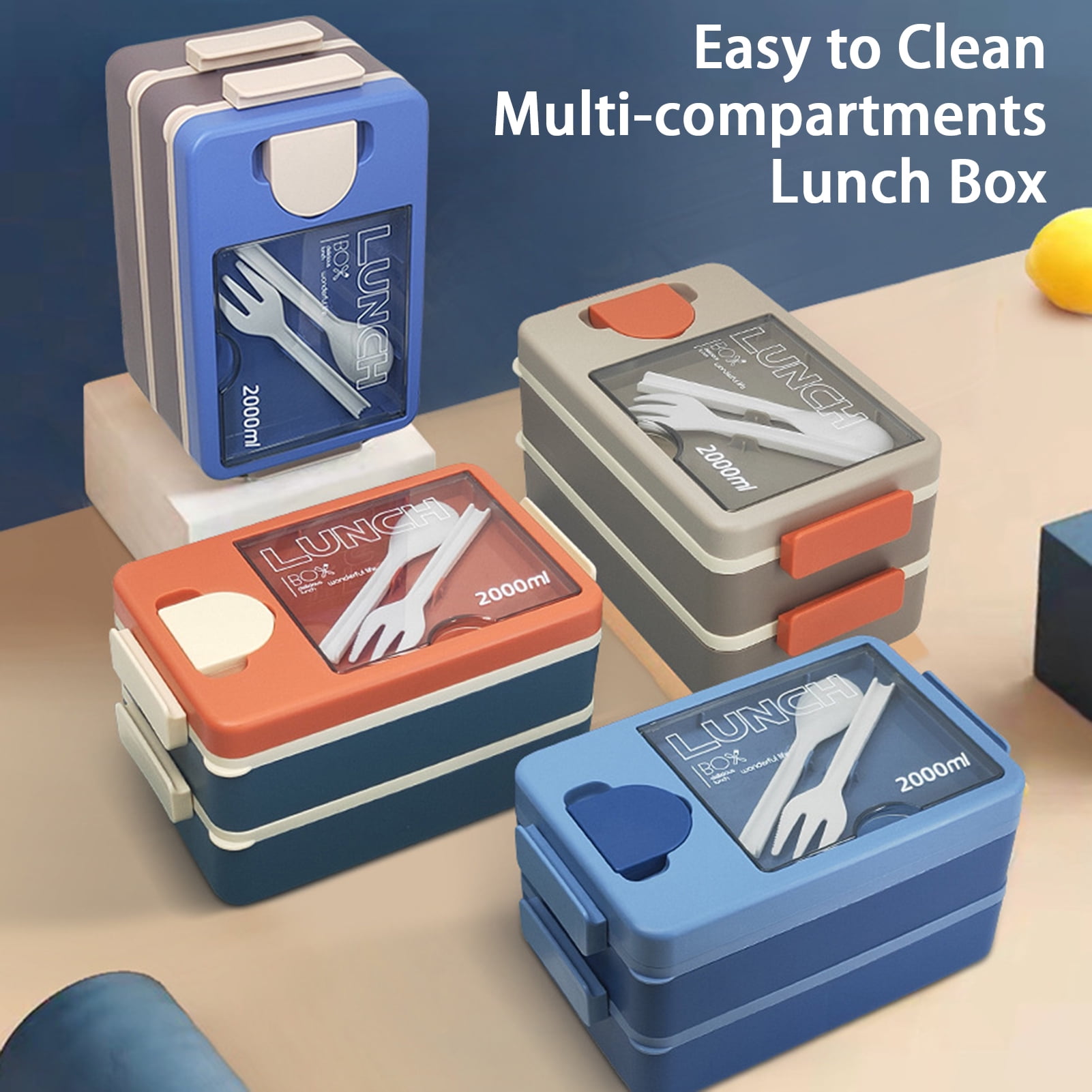 Honrane 2L Lunch Box Food Grad Double Layer Large Capacity Leakproof ...