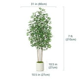 7ft Indoor/Outdoor Faux Ficus Plant in Large White Plastic Planter ...