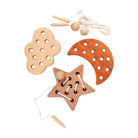 3 Pieces Wooden Lacing Threading Toys Teaching Aids Fine Motor Skills ...