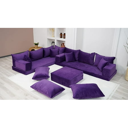 Velvet Purple Color Luxury Arabic Sofa Set, Velvet Floor Couch ...