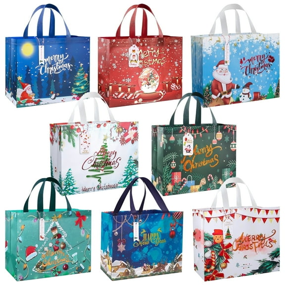 Christmas Gift Bags Tote-Bag with Handles,Reusable Non-Woven Xmas Party ...