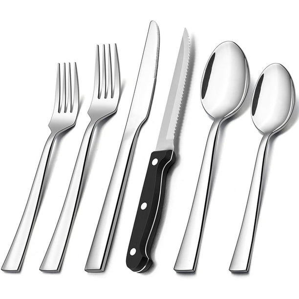 48-Piece Silverware Set with Steak Knives, Stainless Steel Flatware ...