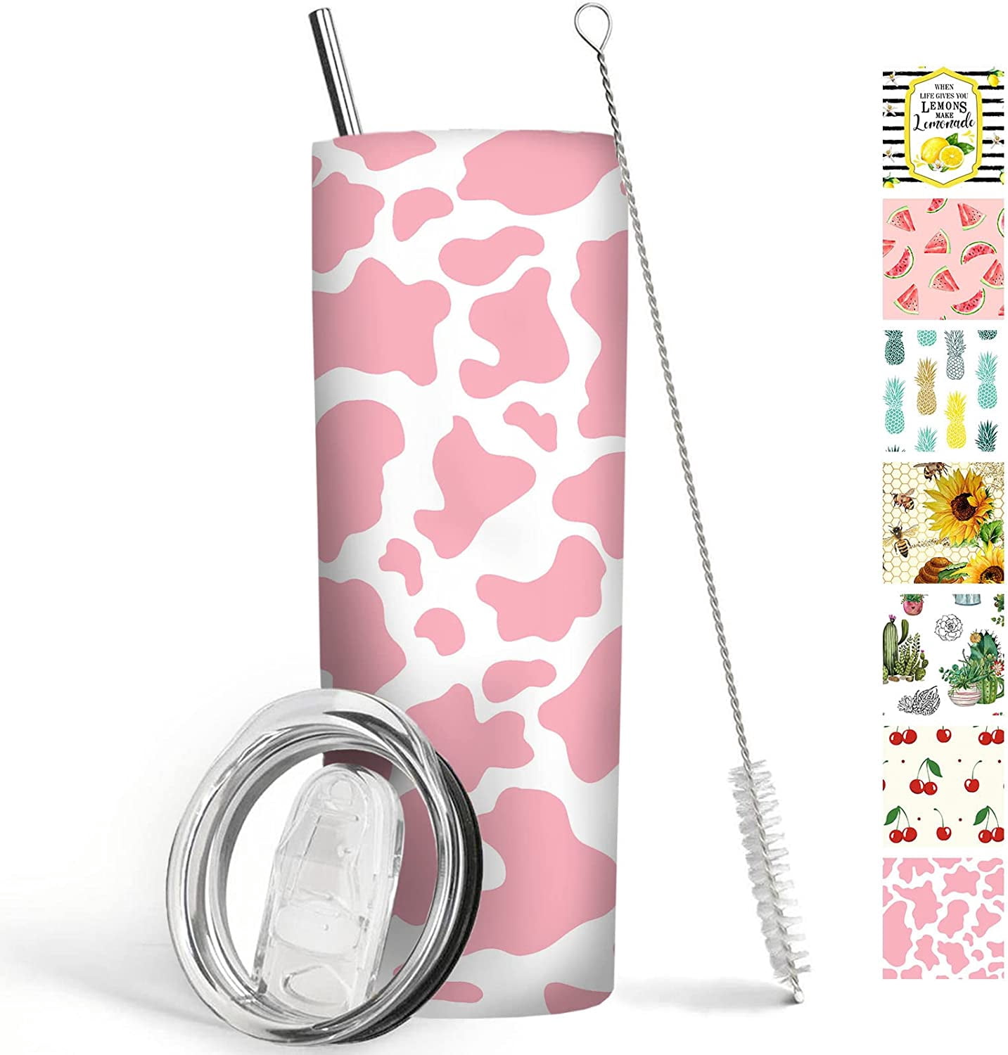 Pink Cow Tumbler 20 oz Travel Coffee Mug Cow Print Skinny Tumblers with ...