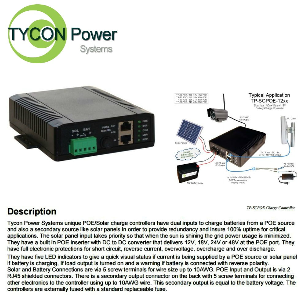 Tycon Power TP-SCPOE-1218 POE/Solar Dual Input 12V Battery Charge ...