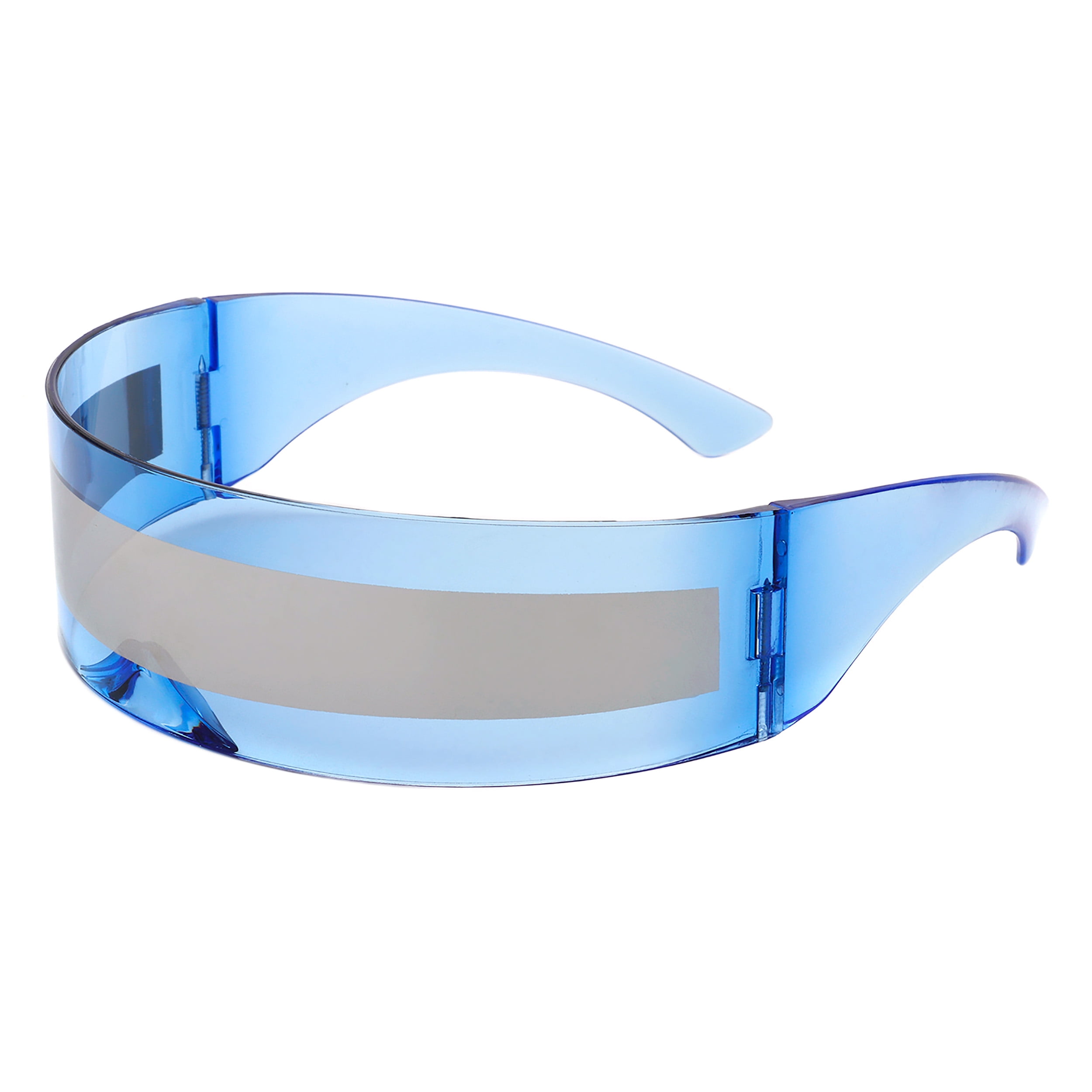 Futuristic Cyclops Shield Sunglasses Mirrored Mono Lens Rectangle Blue ...