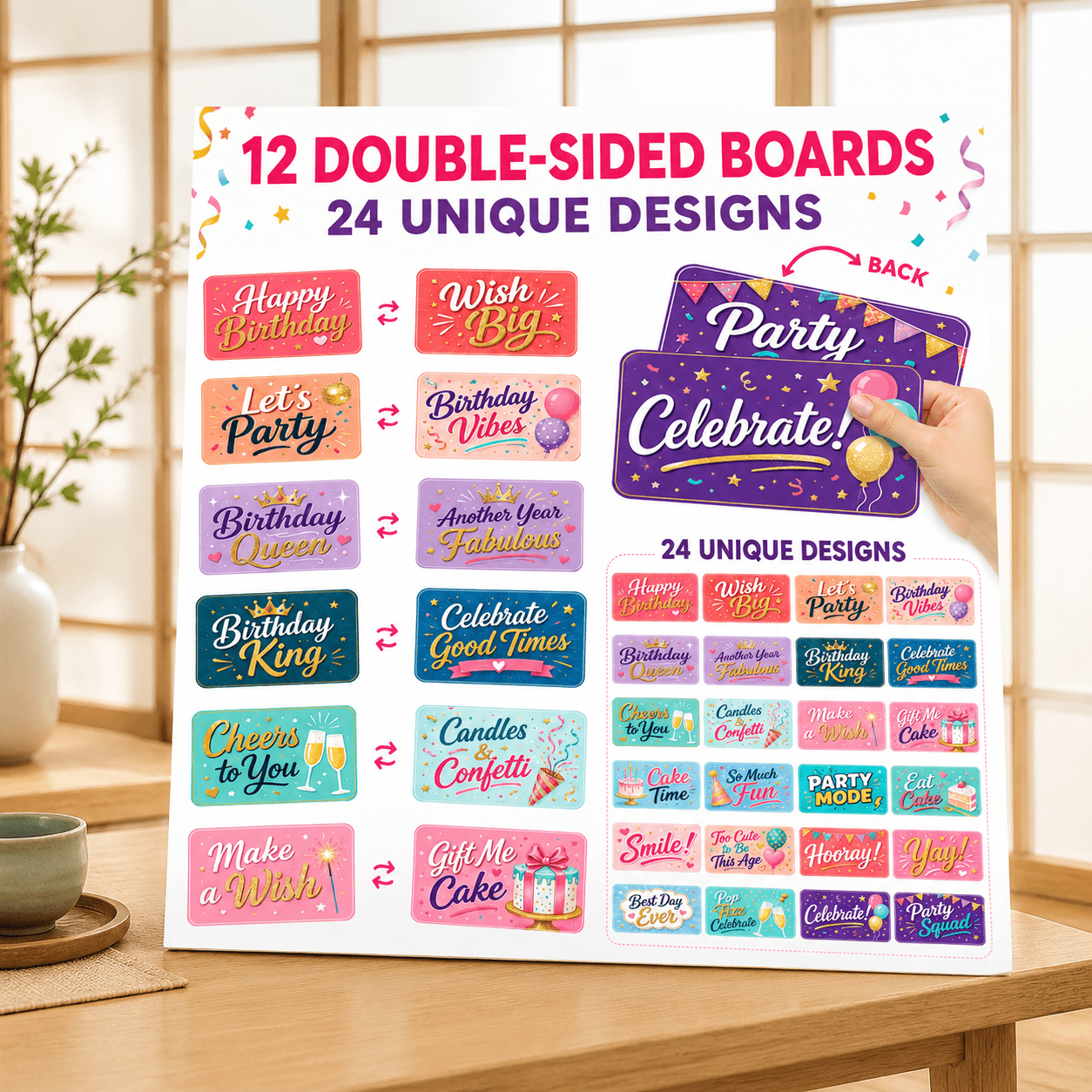 Unbranded Double-Sided Birthday Photo Booth Props, 12 Pack, 24 Designs ...