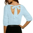 Bwndum Womens White Lightweight Keyhole Back Blouse with Bow 3/4 Sleeve ...