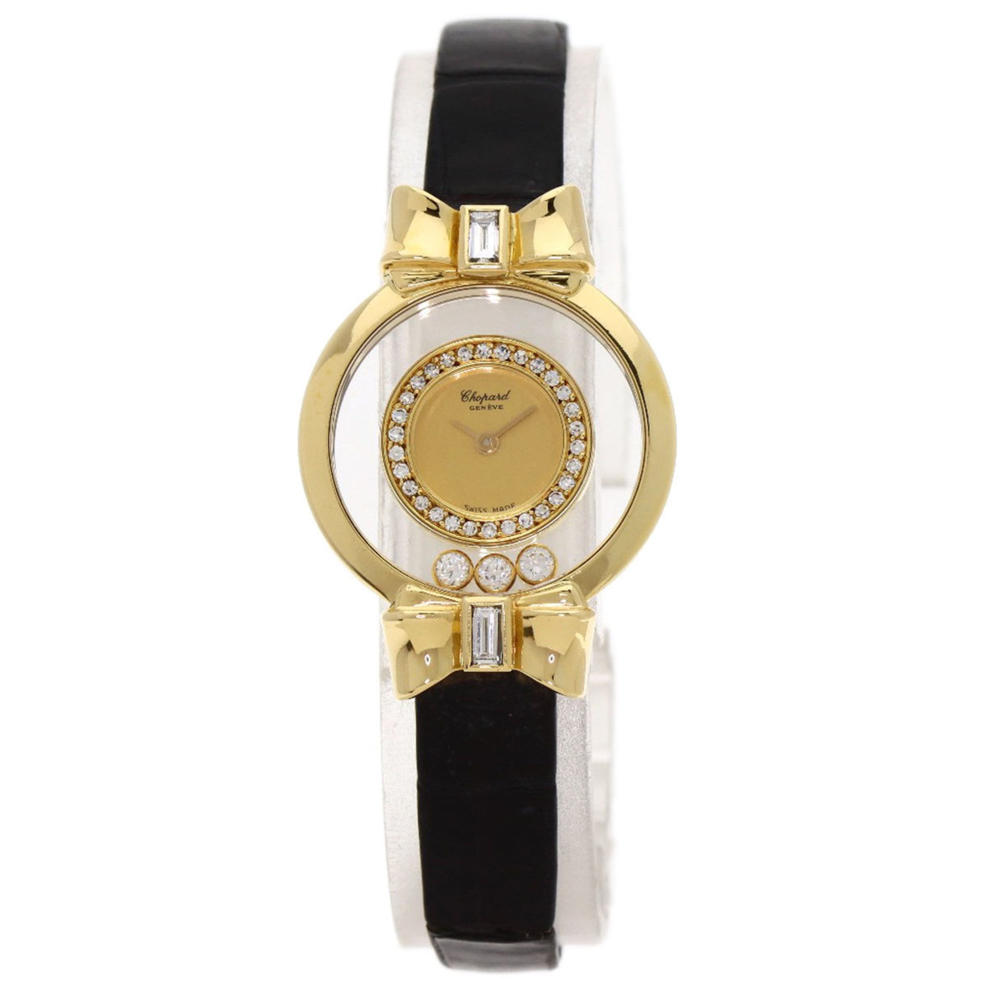 Pre-Owned Chopard 20 5334 Happy Diamond Ribbon Watch 18K Yellow Gold Leather Women's (Good ...